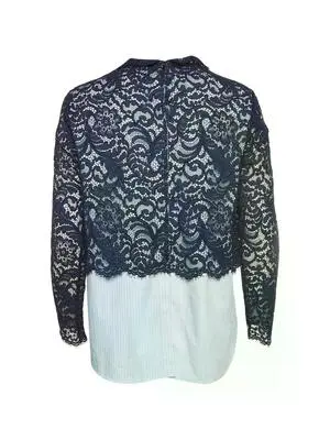 Sandro Pinstripe Lace Overlay Blouse