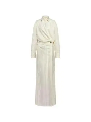 DONDUP Pinstripe-pattern Wrap Maxi Dress - Neutrals