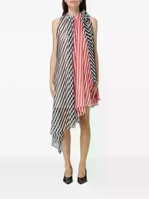 MSGM Asymmetric Striped Dress - White