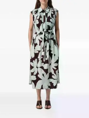 MEIMEIJ Floral-print Belted Midi Dress - Green