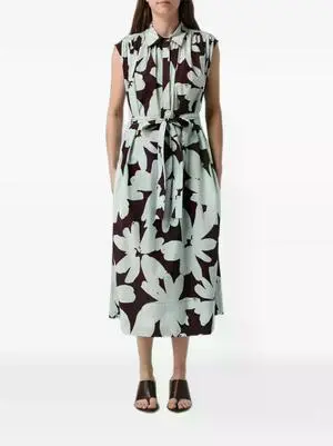 MEIMEIJ Floral-print Belted Midi Dress - Green