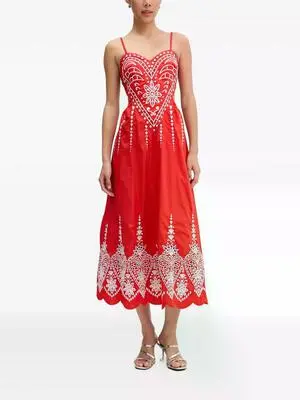 Farm Rio The Vicky Cut-out Embroidered Midi Dress - Red