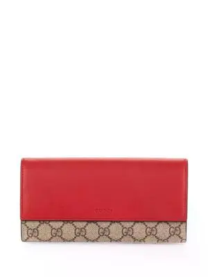 Gucci Gg Supreme French Flap Long Wallet - Red