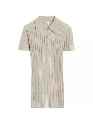 TOTEME Ribbed Knit Polo Top - Neutrals