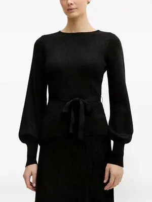 BENETTON Belted Balloon-sleeve Sweater - Black