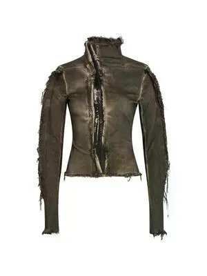 Rick Owens Frayed-edge Denim Jacket - Brown