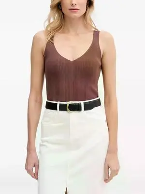 GAUDI Ribbed-knit V-neck Top - Brown