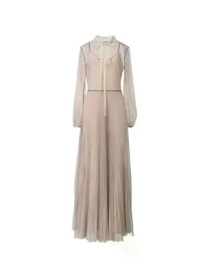 Fabiana Filippi Pleated Lace-collar Maxi Dress - Neutrals