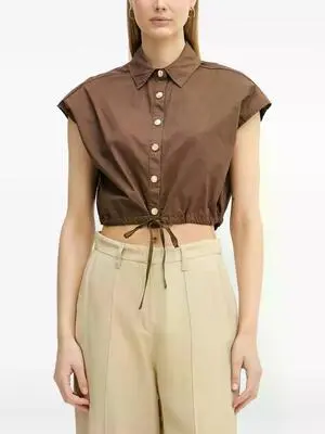 GAUDI Cropped Drawstring-waist Shirt - Brown