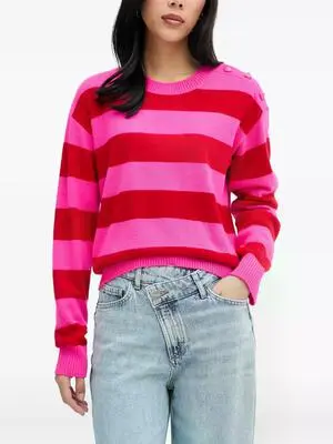 From Future Striped Heart-button Sweater - Pink
