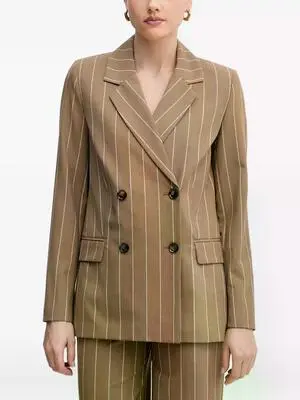 BENETTON Pinstripe Double-breasted Blazer - Brown