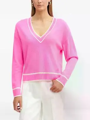 From Future Striped Trim V-neck Sweater - Pink