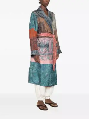 PIERRE-LOUIS MASCIA Paisley-print Patchwork Belted Silk Coat