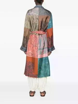 PIERRE-LOUIS MASCIA Paisley-print Patchwork Belted Silk Coat
