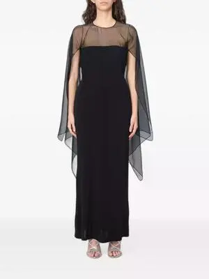 Alberta Ferretti Sheer-panneled Cape-style Maxi Dress - Black