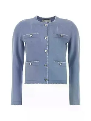 Tory Burch Kendra Scalloped Wool Cardigan - Blue