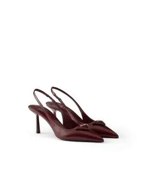 Prada Brushed Leather Slingback Pumps - Red