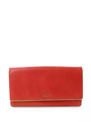 Prada Logo-detail Calfskin Long Wallet - Red