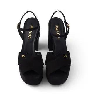 Prada Suede Platform Sandals With Ankle Strap And Logo Buckle - Black