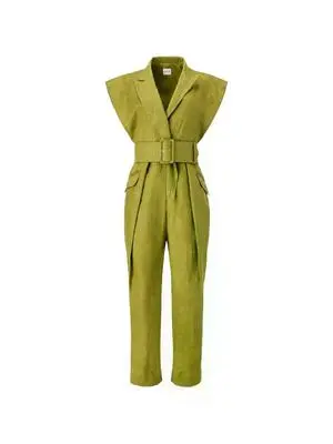 MOOS STUDIO Belted Cap-sleeve Jumpsuit - Green