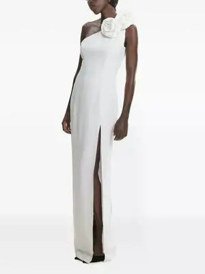 LITA COUTURE Rosette-appliqué One-shoulder Maxi Dress