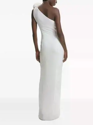 LITA COUTURE Rosette-appliqué One-shoulder Maxi Dress