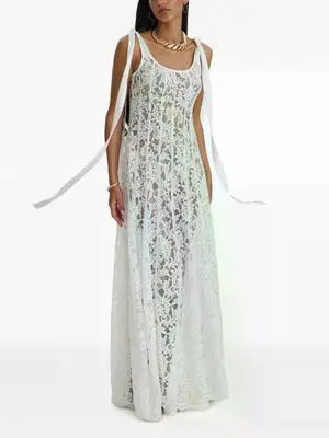 MOOS STUDIO Whisper Lace Tie-fastening Maxi Gown - White