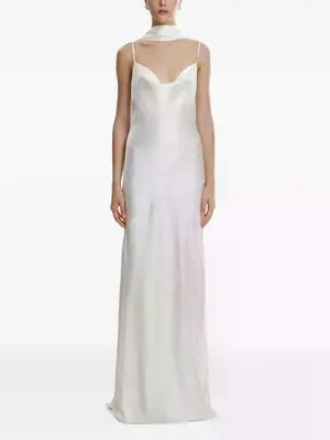 LITA COUTURE Cowl Neck Maxi Dress With Matching Scarf - White
