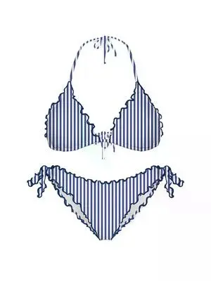 MC2 SAINT BARTH Striped Ruffled Bikini - Blue