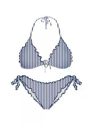 MC2 SAINT BARTH Striped Ruffled Bikini - Blue