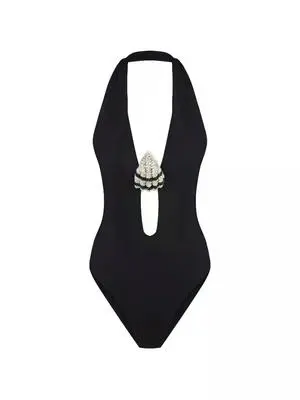 NUE Crystal Embellished Halterneck Swimsuit - Black