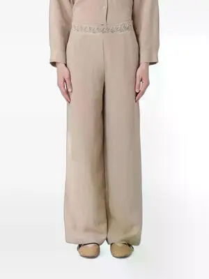 HANITA Embroidered Palazzo Pants - Neutrals