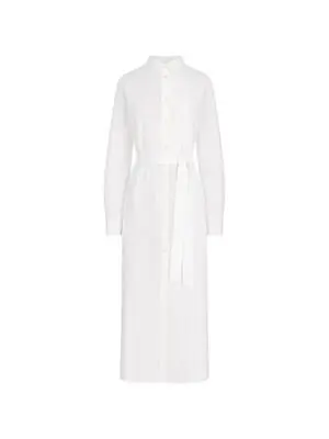 LA ROSE Belted Button-down Shirt Midi Dress - White