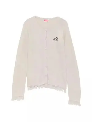 Kenzo Logo Embroidered Fringe Cardigan - Neutrals