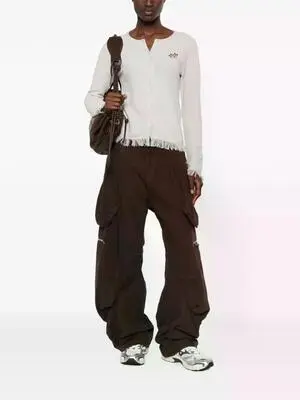 Kenzo Logo Embroidered Fringe Cardigan - Neutrals