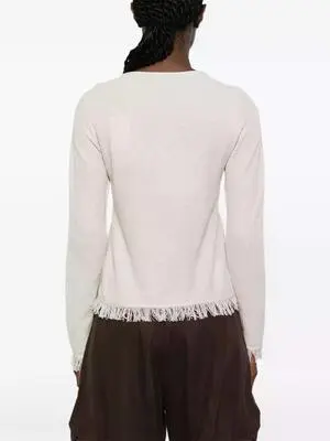 Kenzo Logo Embroidered Fringe Cardigan - Neutrals