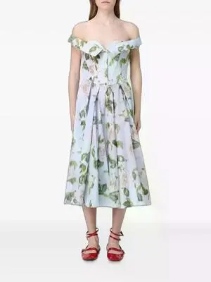 Antonio Marras Floral-print Off-shoulder Midi Dress - Blue