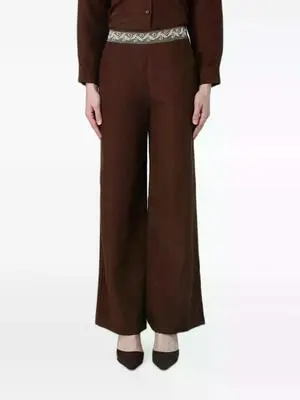 HANITA Embroidered Palazzo Pants - Brown