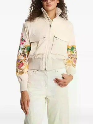 Desigual Embroidered Zip-up Jacket - Neutrals