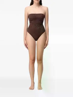 MC2 SAINT BARTH Broderie Anglaise Strapless Swimsuit - Brown