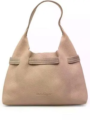 FERRAGAMO 2010-2026 Grained Leather Shoulder Bag - Brown