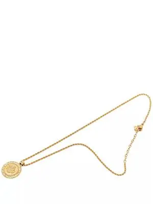 Dior 20th Century Plated Strass Logo Medallion Pendant Necklace Costume Necklace - Gold