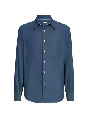 Brunello Cucinelli Lightweight Denim Shirt With Italian Collar And Chest Pocket - Blue