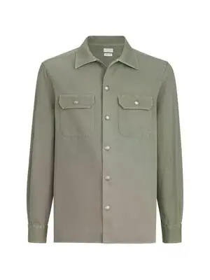 Brunello Cucinelli Garment-dyed Overshirt In Cotton Gabardine With Spread Collar And Chest Pockets - Green