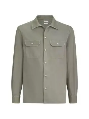 Brunello Cucinelli Garment-dyed Overshirt In Cotton Gabardine With Spread Collar And Chest Pockets - Green