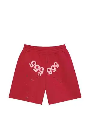 SP5DER Angel Number Graphic Print Shorts - Red