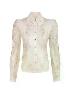 Zimmermann Floral-print Puff-sleeve Shirt - Neutrals