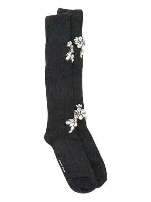 Simone Rocha Embellished Rose Knee Socks - Grey