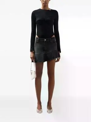Gcds Pleated Stone-washed Denim Mini Skirt