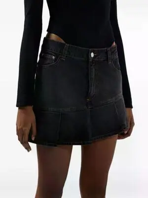 Gcds Pleated Stone-washed Denim Mini Skirt